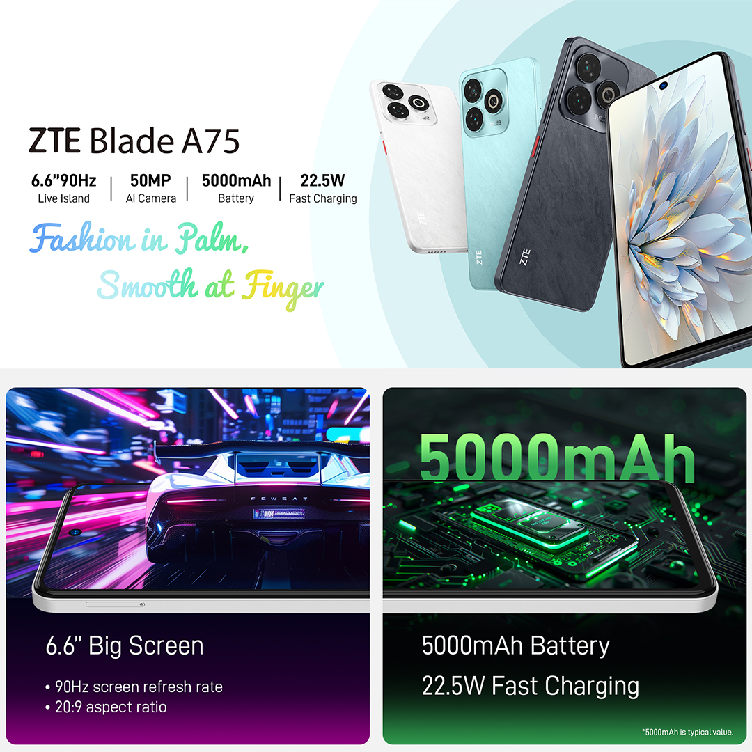 ZTE Blade A75 Smartphone | 4GB+256GB | Octa-core 1.6GHz Powerful ...