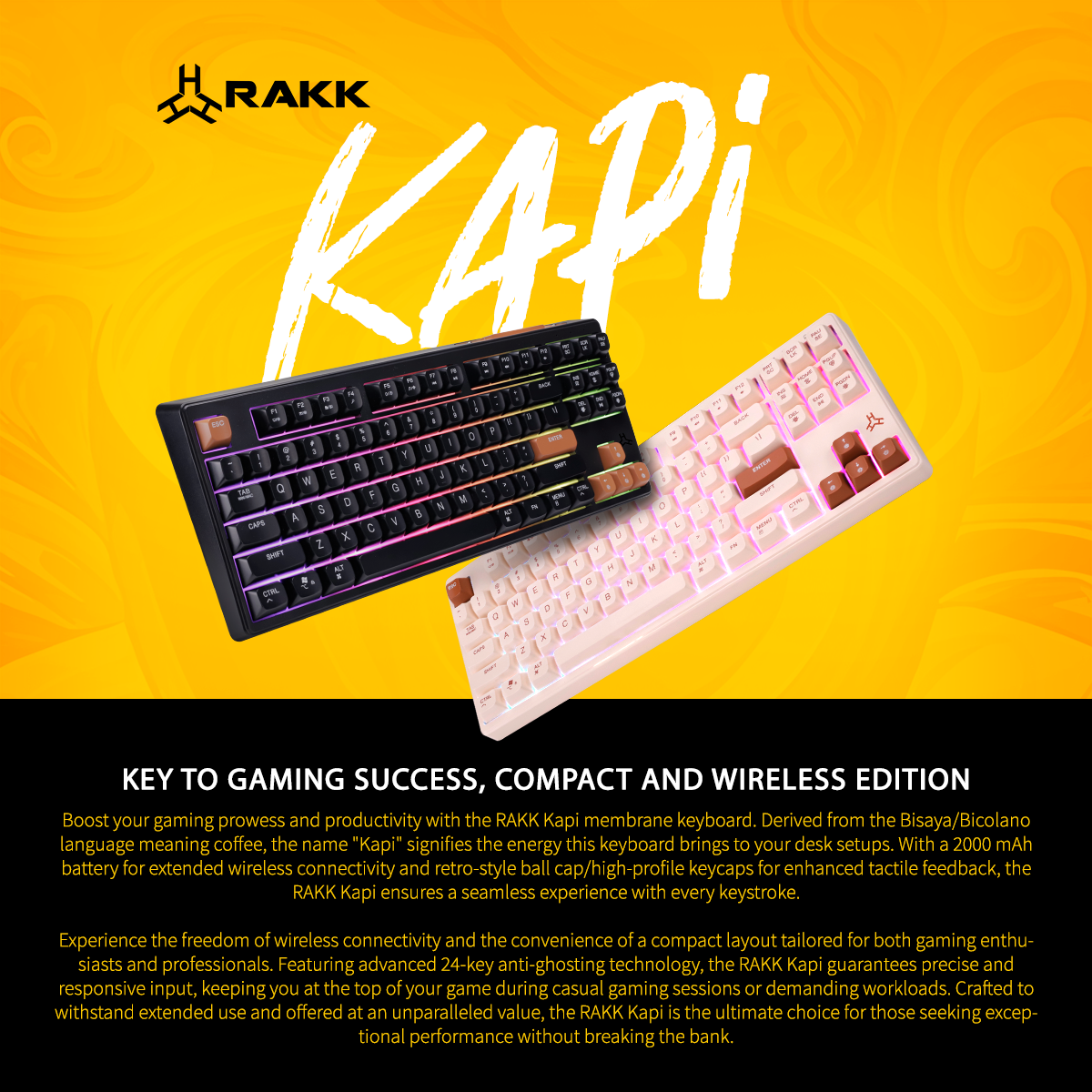 EasyPC | RAKK KAPI BT+2.4G Membrane Gaming Keyboard| 87 Keys| Light or ...