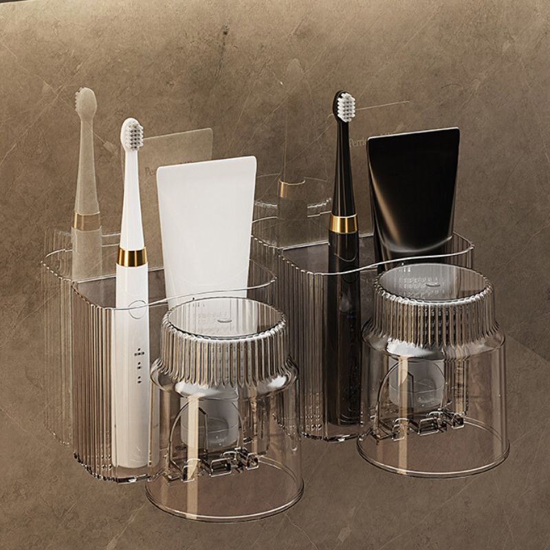 High-End Wall-Mounted Toothbrush Storage Rack With Cup Bathroom ...