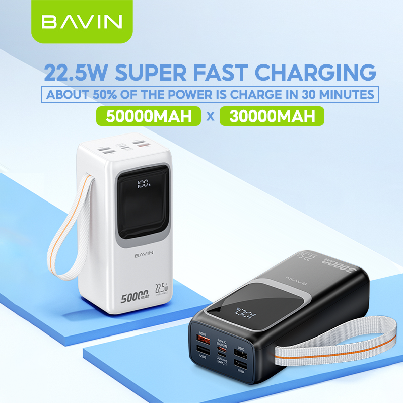 BAVIN PC1032 50000mAh / PC1031 30000mAh 22.5W PD Fast Charging Power bank Built-in Cable LED ...