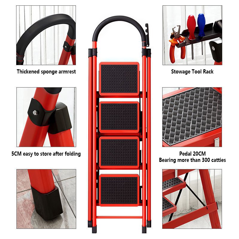 Ladder Foldable Aluminum 3-8 steps Carbon Steel Thicker heavy duty ...