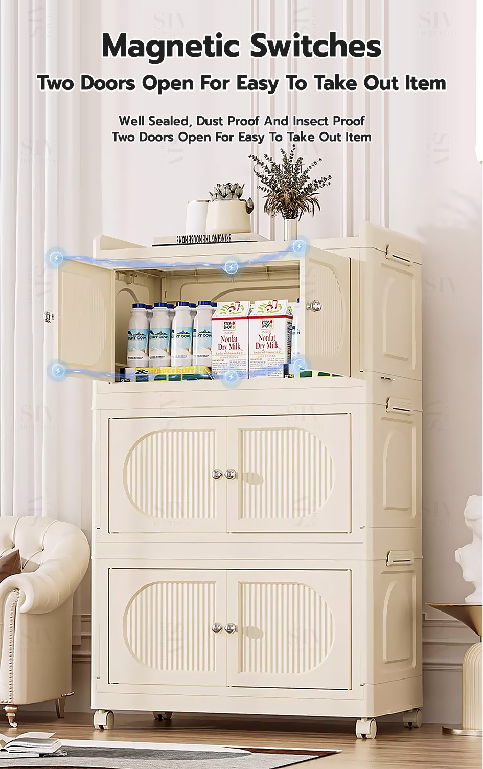 SIV 41-65cm 2/3/4/5 Layers Foldable Plastic Storage Cabinet Stackable ...