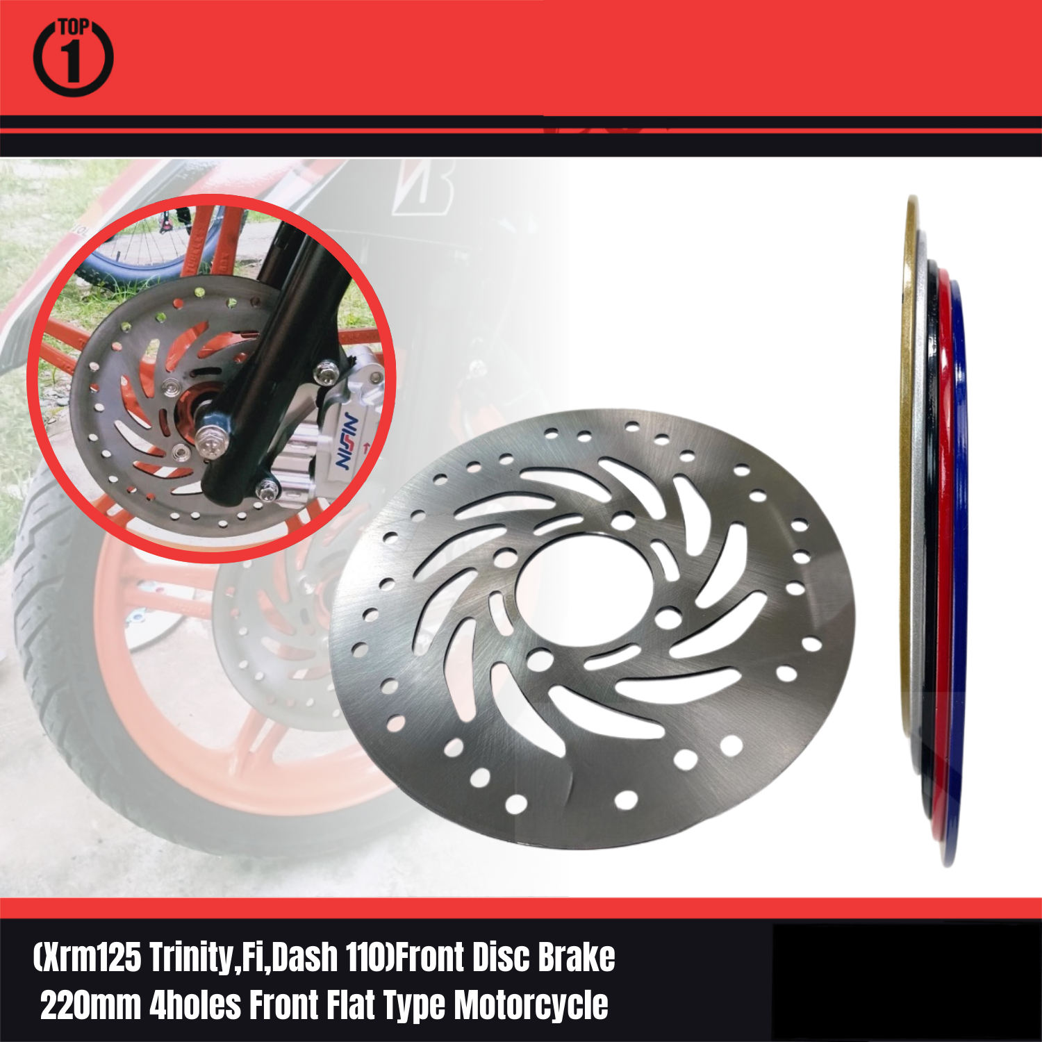 Top1 Motors Lighten Front Disc Brake 220mm 4 Holes XRM 125 XRM Trinity ...
