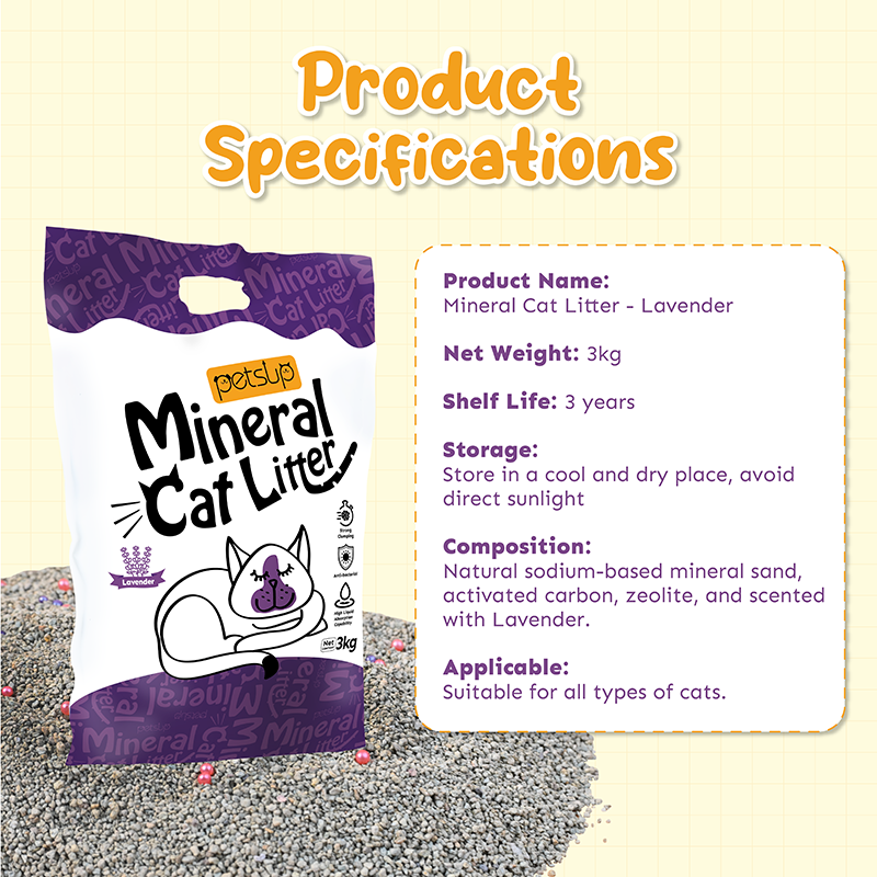 Petsup Mineral Cat Litter Sand Lavender Scent 3kgs Sodium-Based Mineral ...