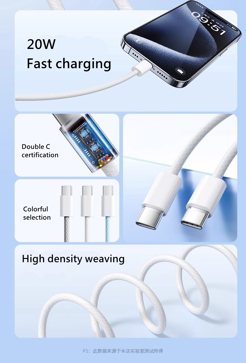 20 watts Fast charging cable USB C Charger Cable, PD Braided Type C Fast Charging Cord 20W ...