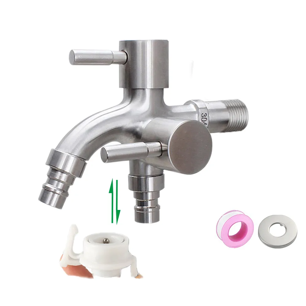 Stainless steel 1 in 2 out dual way copper valve faucet, bathroom ...