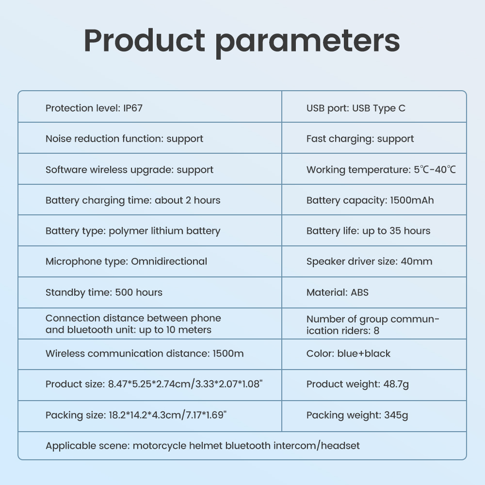 GEARELEC GX8 Bluetooth Motorcycle Intercom Helmet Headset Waterproof IP67 1500m Interphone ...