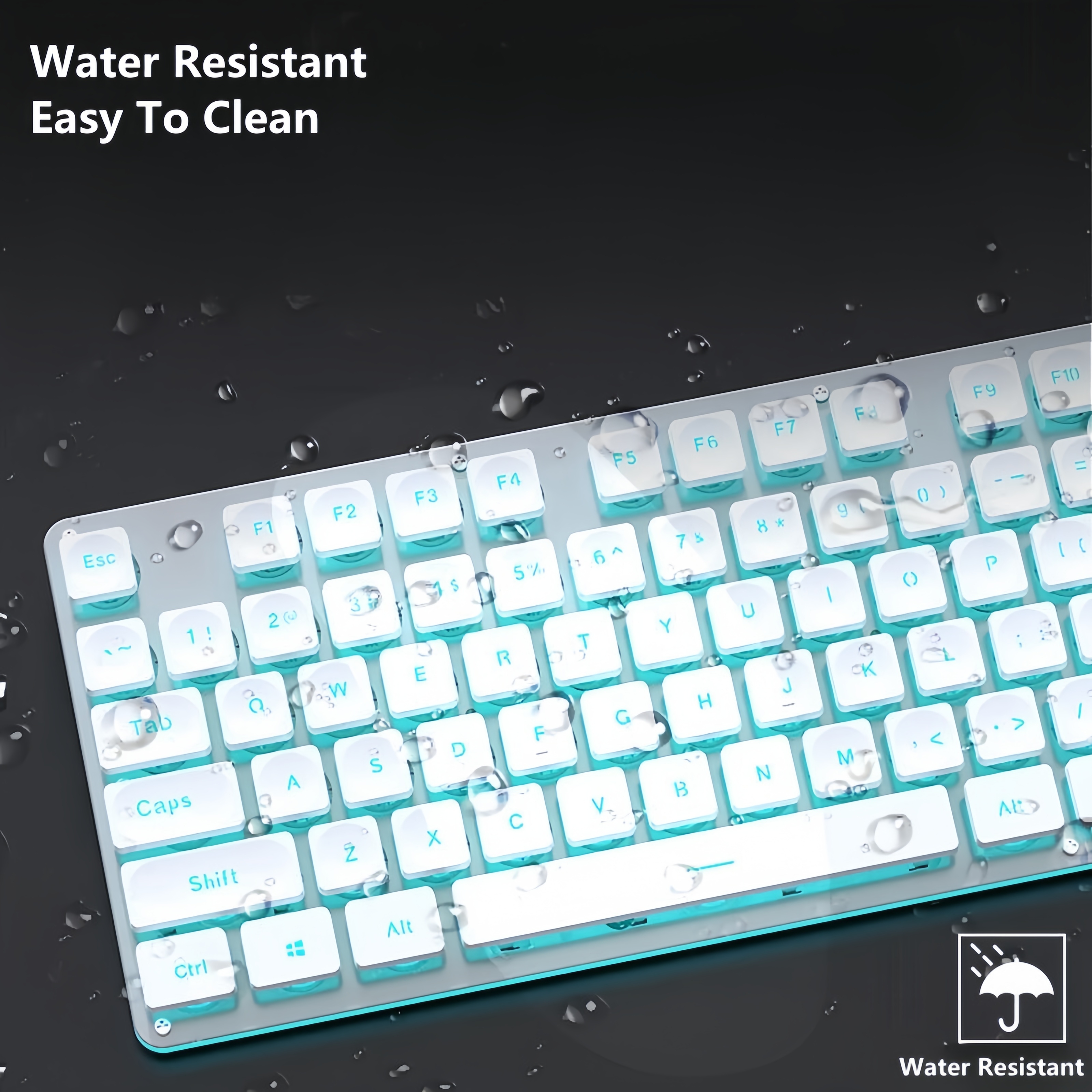 Cent Icy Blue Back Light Wired Gaming Keyboard 104 Keys Silent Typing ...