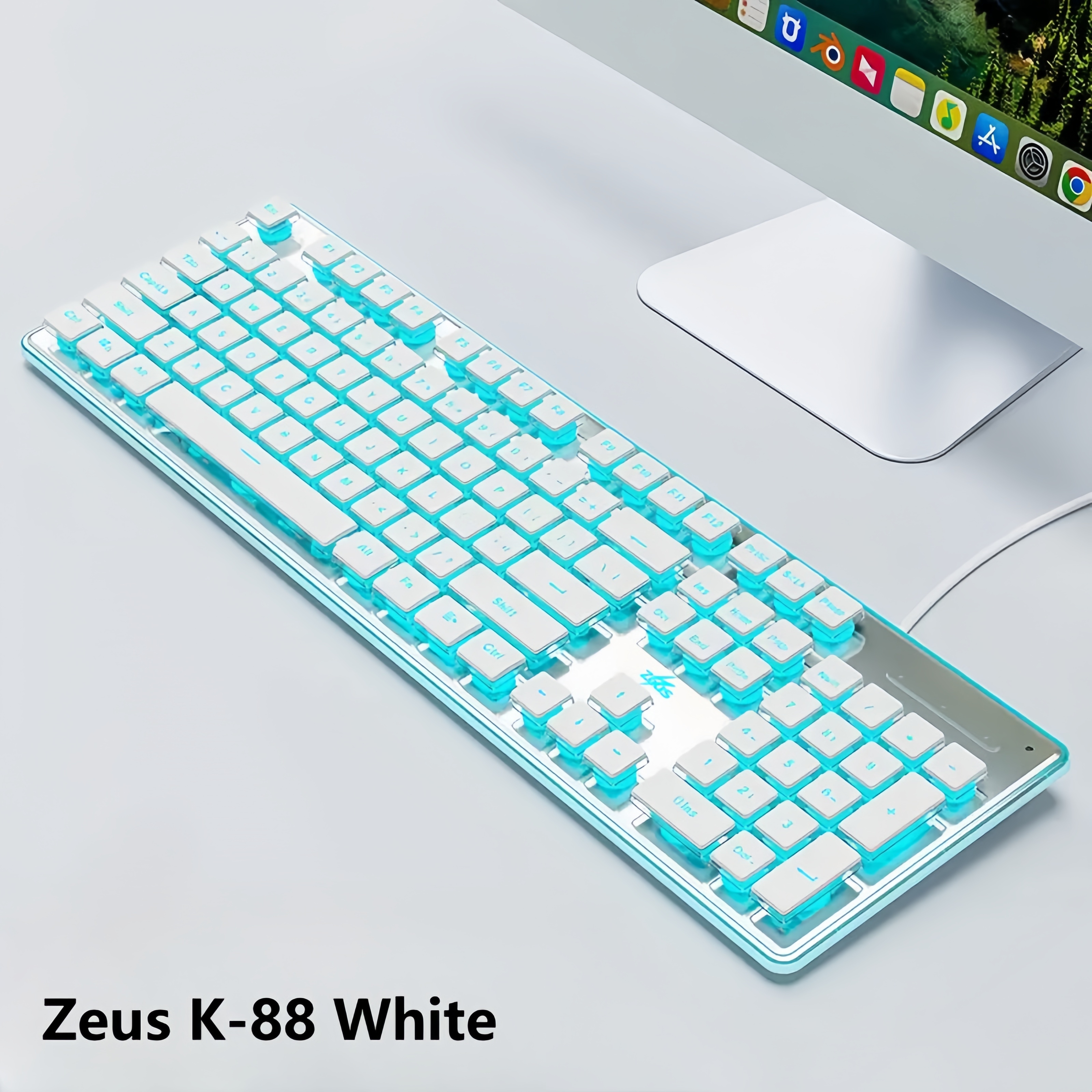Zeus K88 Icy Blue Back Light Wired Gaming Keyboard 104 Keys Silent ...