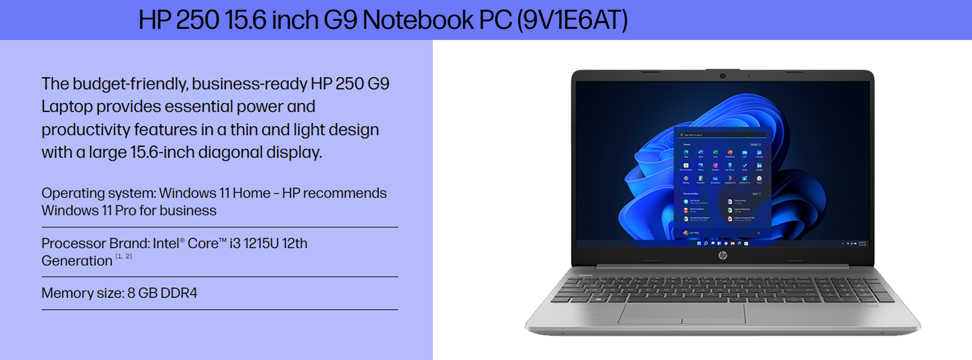 HP EXP 250 G9 15.6" FHD Laptop i3-1215U 8GB/256GB SSD Win11 Asteroid ...