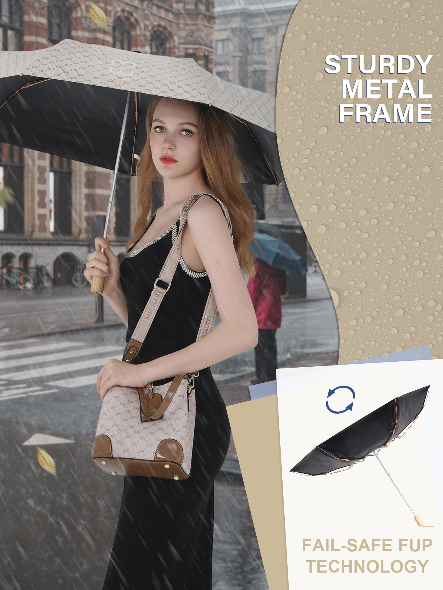 MICHAELA Light Windproof Umbrella Cat-Head Checkered Print UV Protect 7 ...