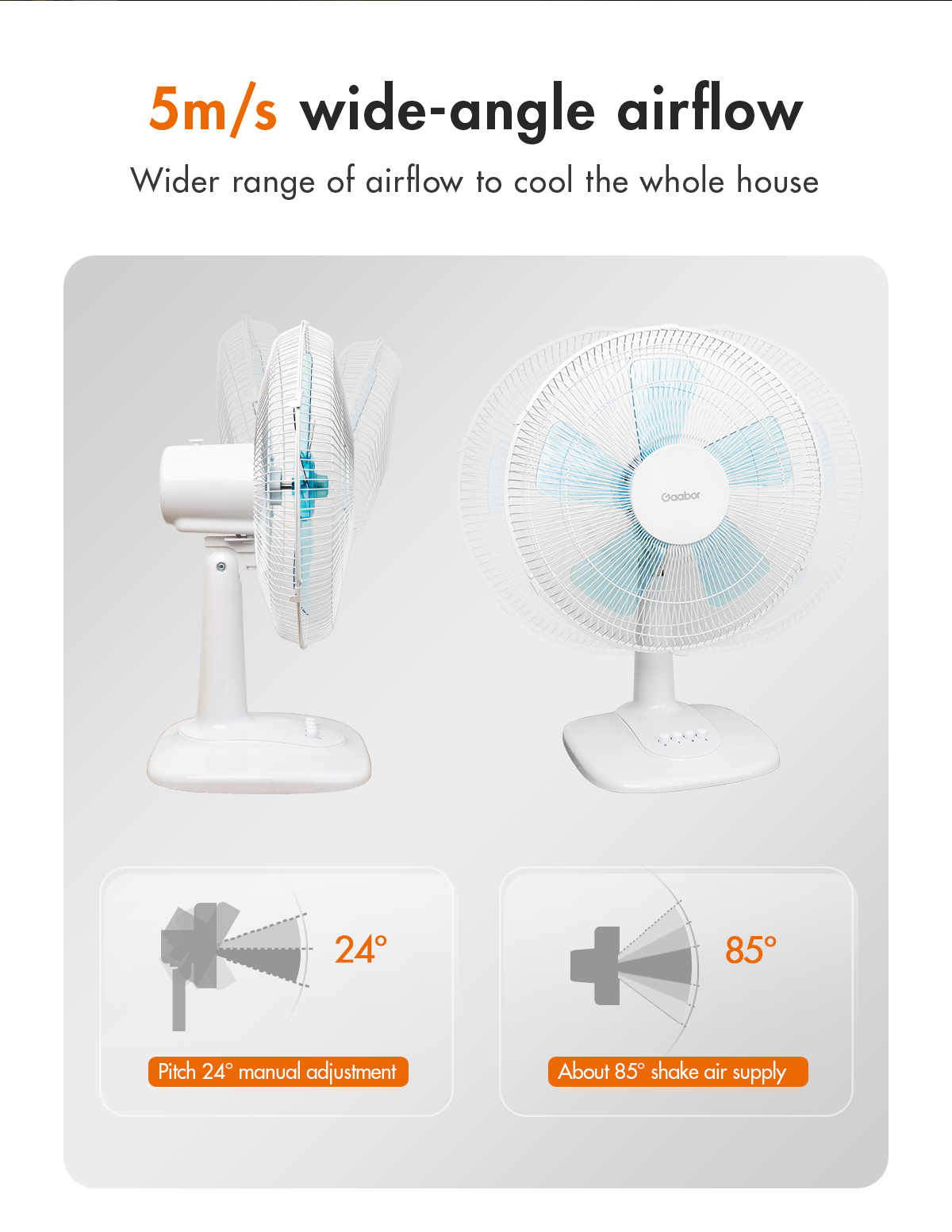 Gaabor Stand Fan 3 Wind Levels Wide Range Airflow Noise Deduction 5 ...