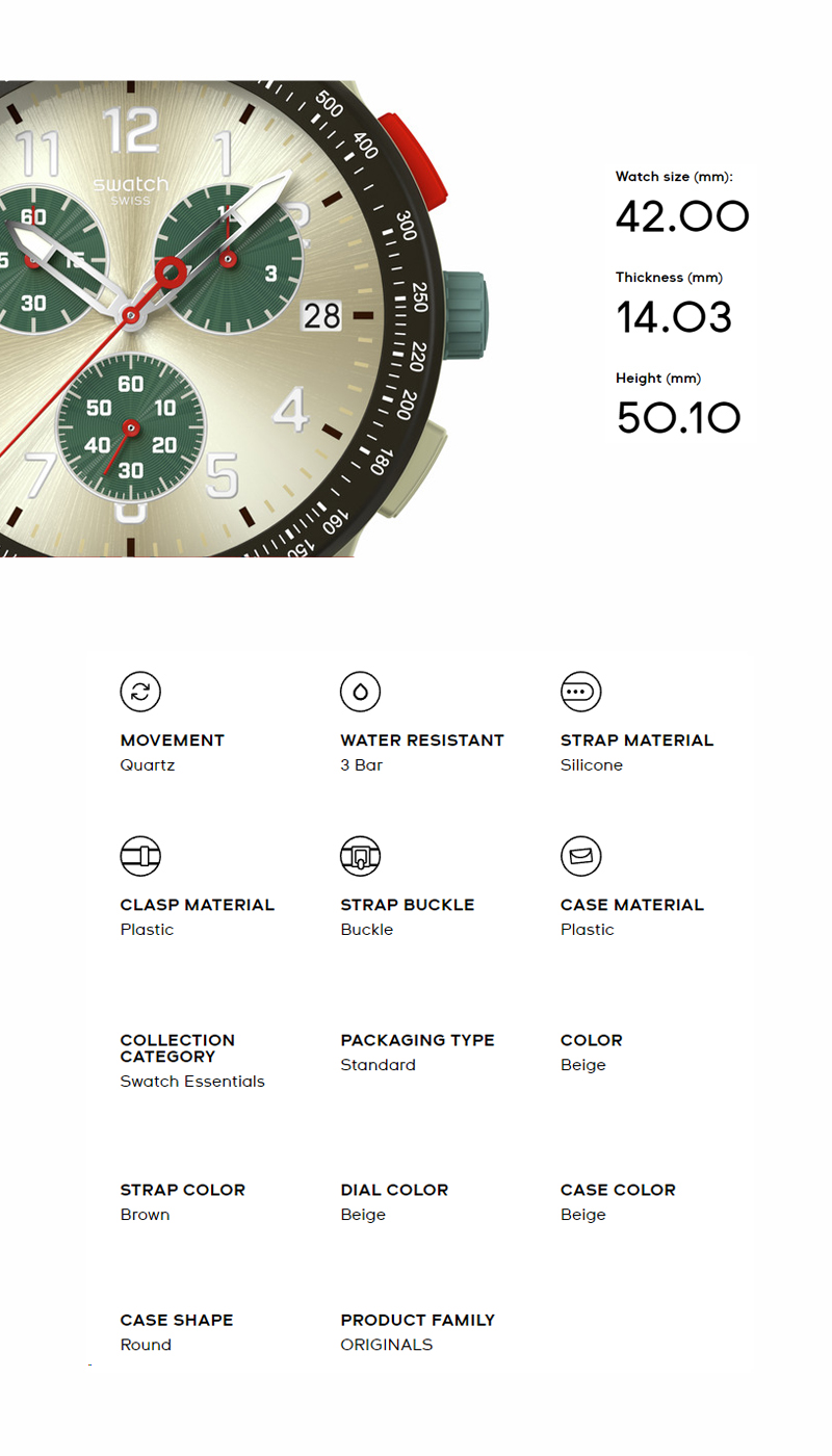 Swatch New Chrono Plastic Obsidian Ink SUST402 Brown Silicone Strap ...