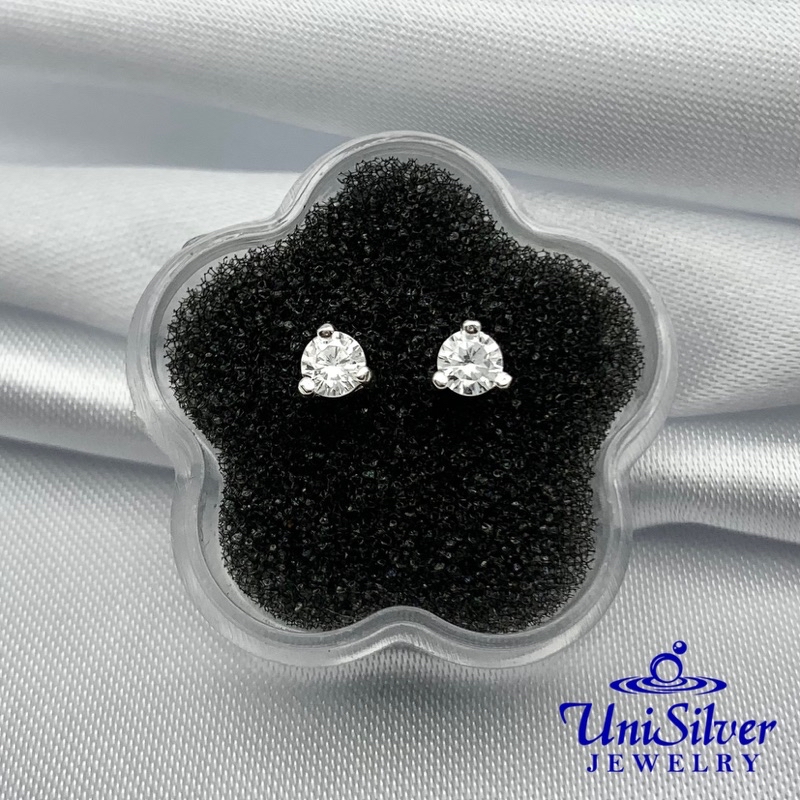 Unisilver 925 Sterling Silver UniSex Round Cut Cubic Zirconia Stud ...