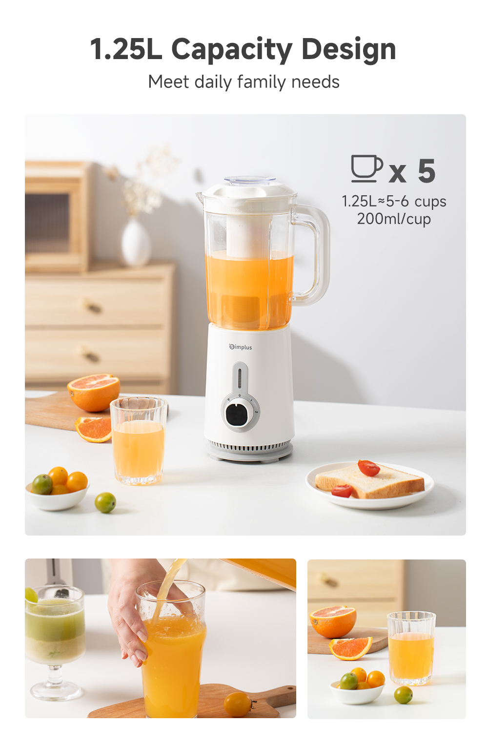 Simplus Blender 3 in 1 Food Processor Juicer Meat Grinder 3 Cups(1250ml ...