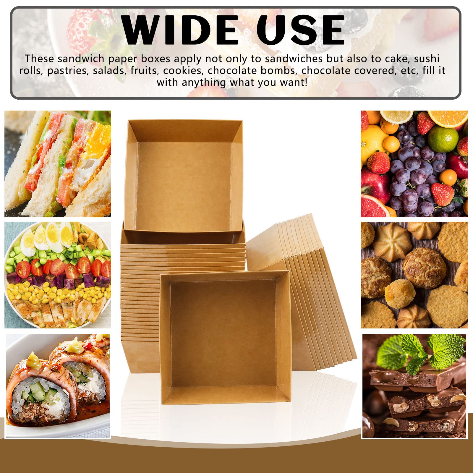 10PCS Square Cake Sandwich Box Square Kraft Box Transparent Pastry Box ...