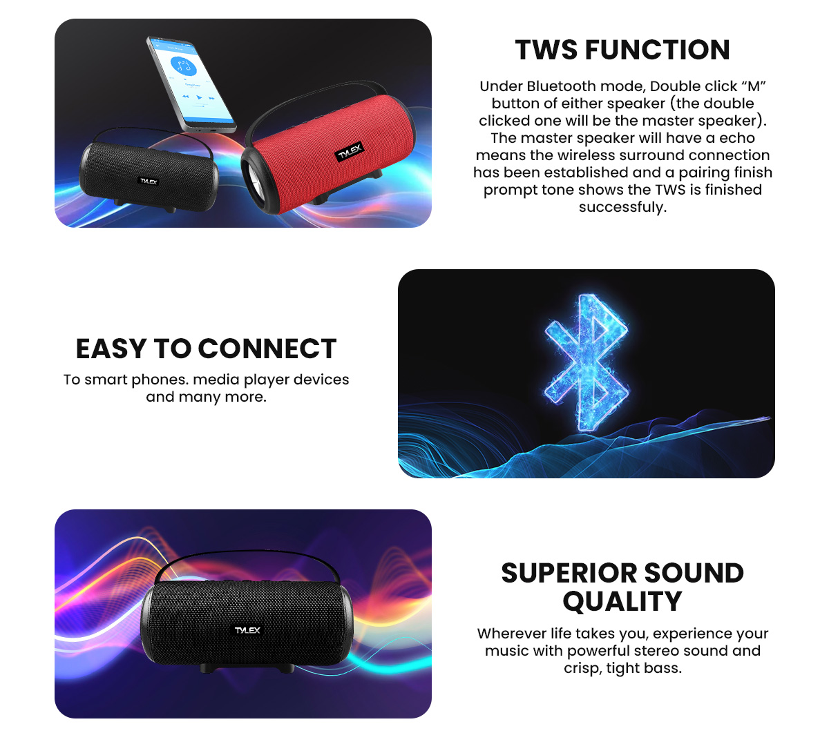 TYLEX XSP06 Wireless Speaker Super Bass Radiator 4000mAh Battery ...