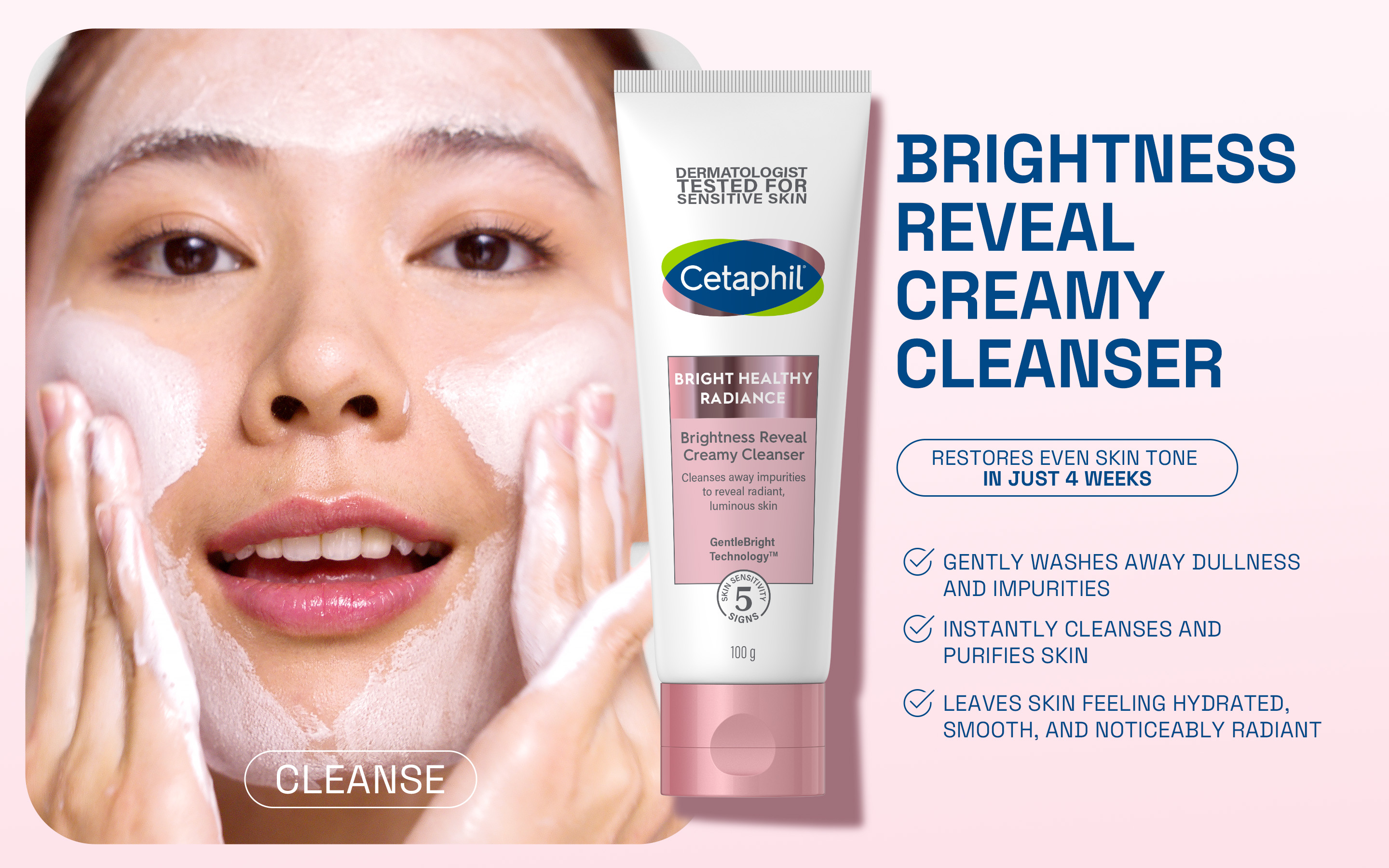 Cetaphil Brightness Reveal Creamy Cleanser 100g (Evens Skin Tone ...