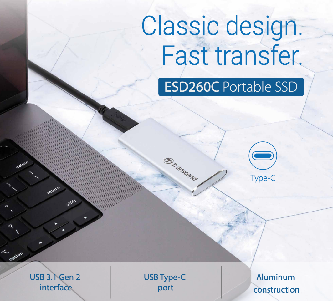 Transcend Portable SSD ESD260C 250GB/500GB/1TB USB 3.1 Gen 2, Type C Up ...