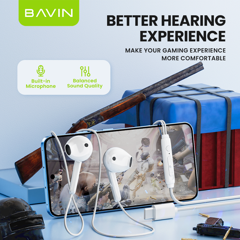 BAVIN HX867 / HX868 Type-C Wired Earphone Stereo Audio Sound w/ Built In Microphone & Volume ...