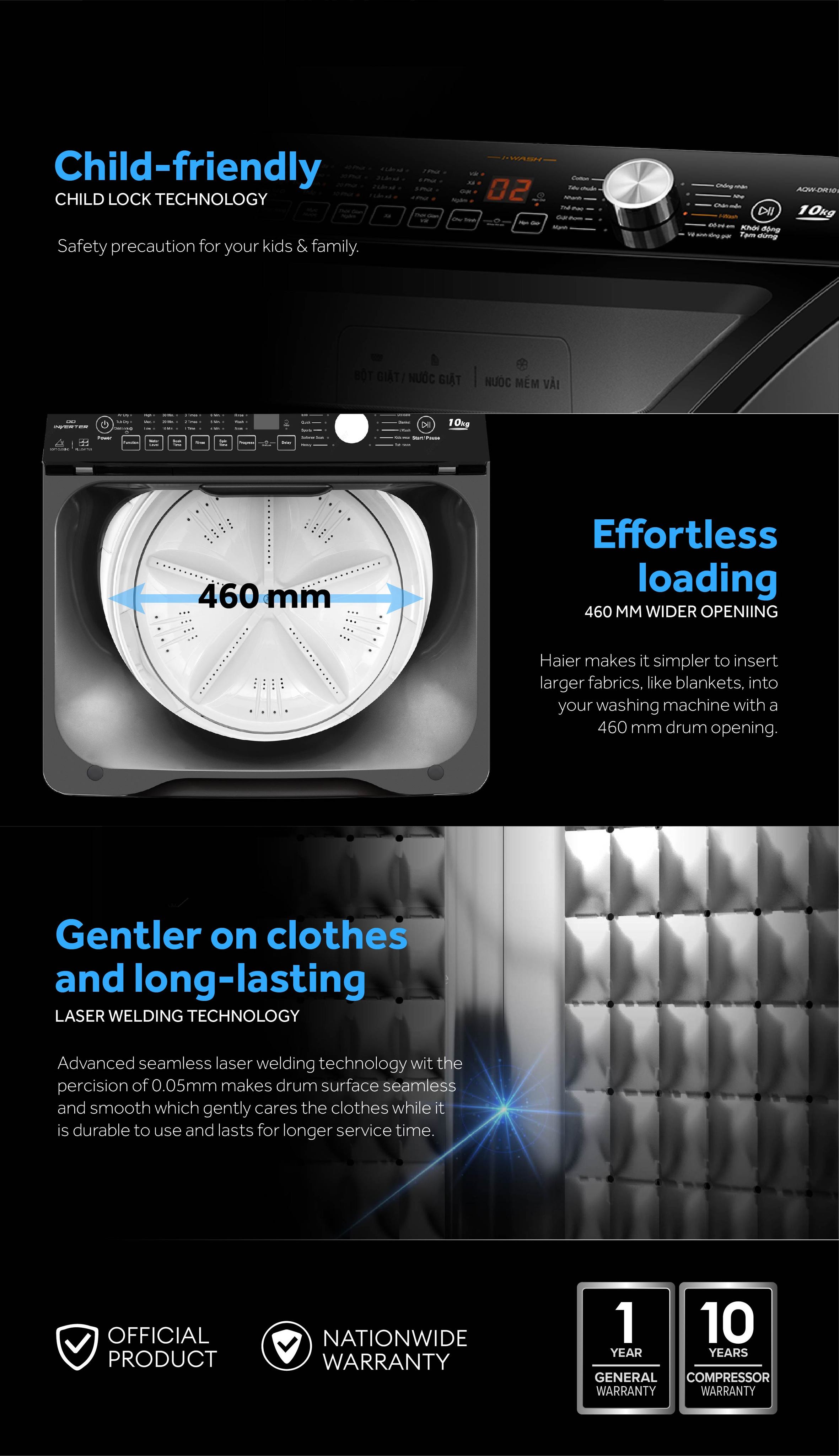 Haier HWM100-B1678B 10 Kg Silent Wash Fully Automatic Inverter Top Load ...