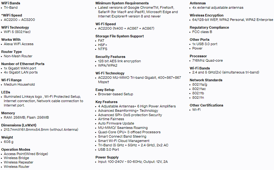 Linksys Max-stream Tri-Band AC2200 WiFi 5 Router (EA8300) | Shopee ...