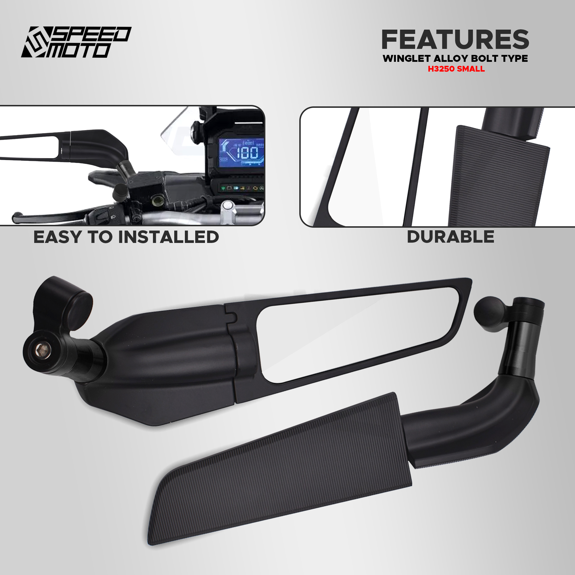 WINGLET ALLOY BOLT TYPE STEALTH MIRROR H3250 SMALL / H3302 BIG WIND ...