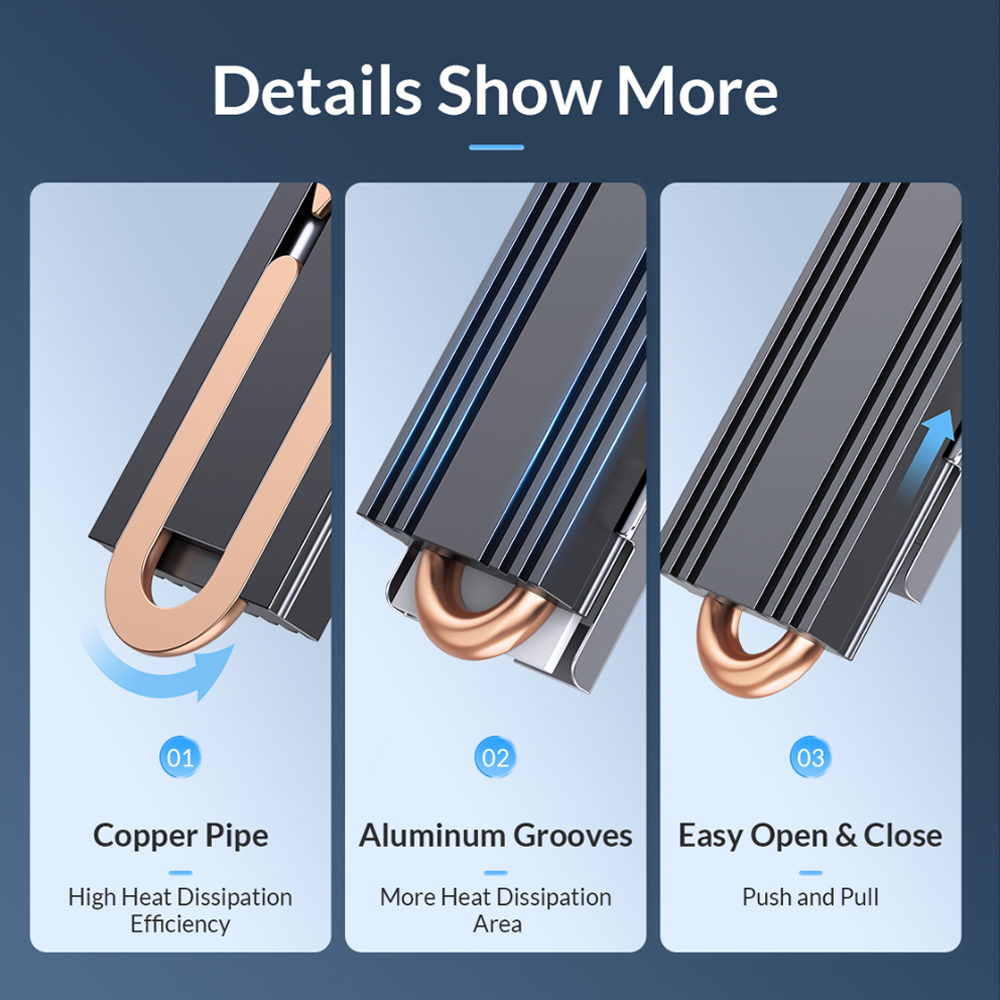 ORICO M2HS3 M.2 SSD Copper Aluminum Heatsink w/ Thermal Fin & Copper ...