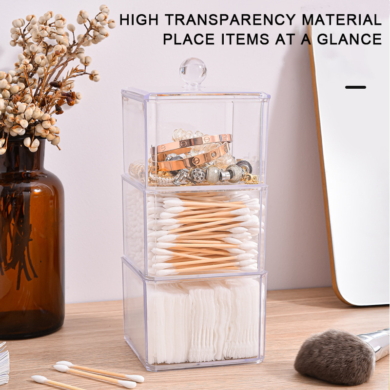 Acrylic Double Layer Clear Dressing Table Cotton Pad Swab Ball Make up ...
