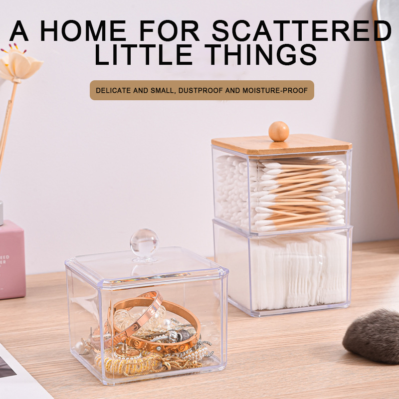 Acrylic Double Layer Clear Dressing Table Cotton Pad Swab Ball Make up ...