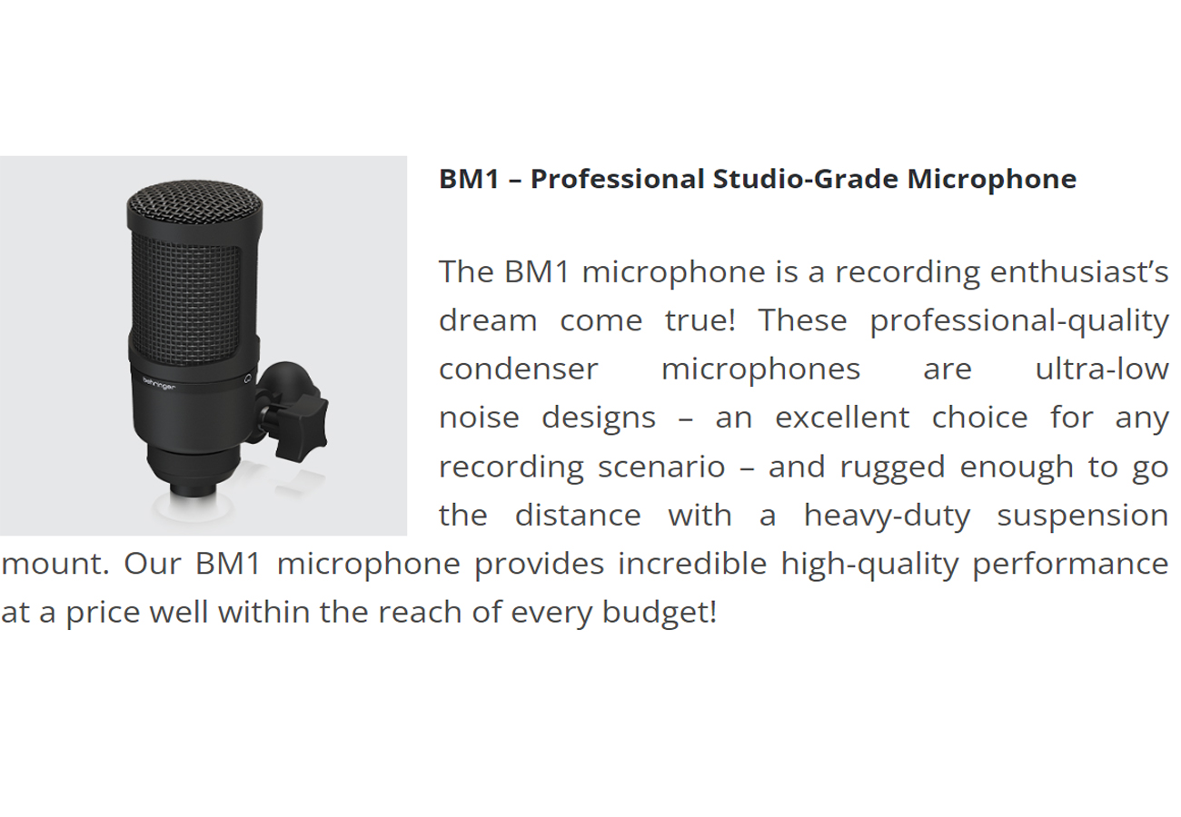 Behringer BM1 Gold-Sputtered Low-Mass Diaphragm Studio Condenser ...