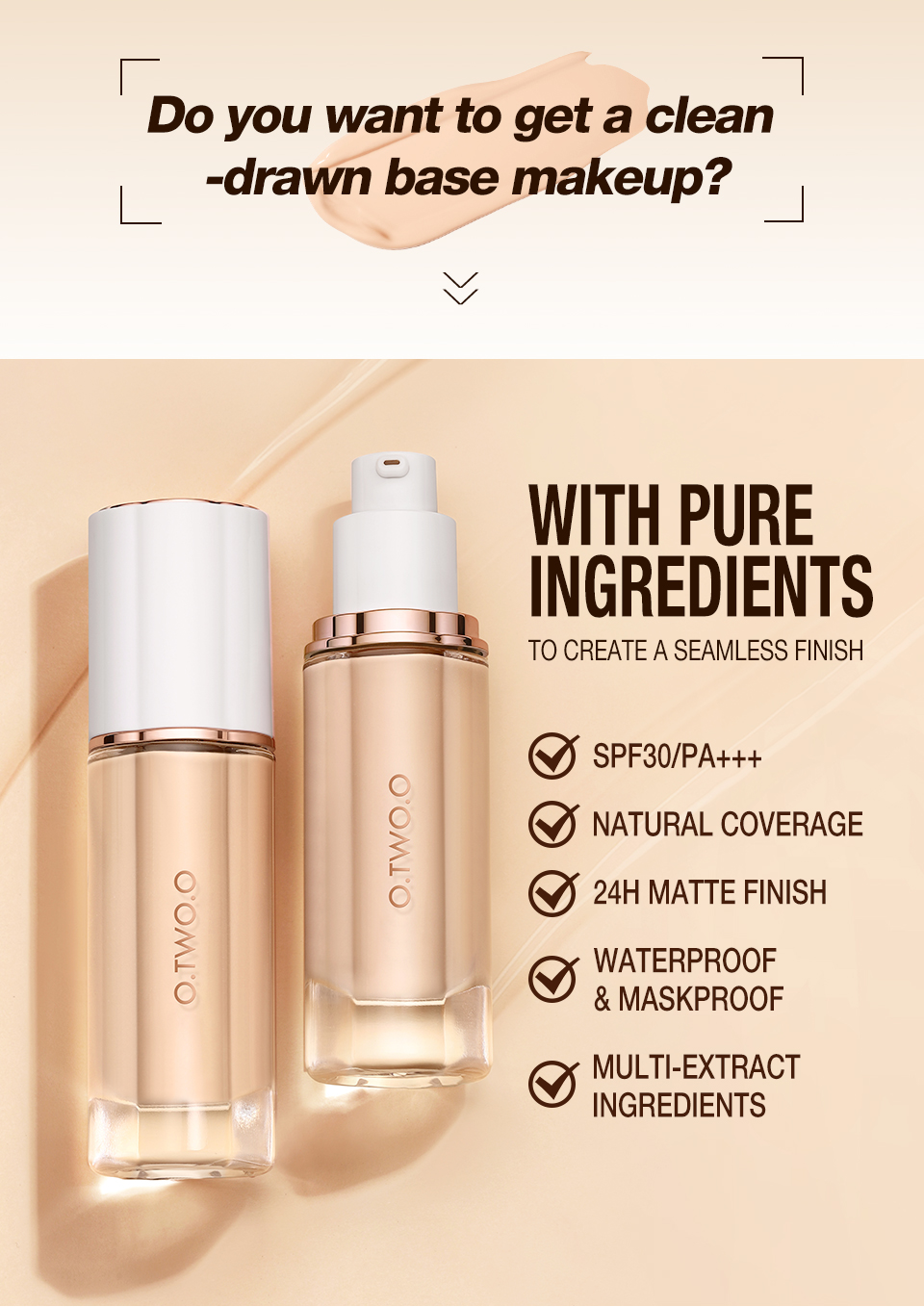 O.TWO.O Liquid Foundation Long Lasting 3 Colors Natural Concealer Matte ...
