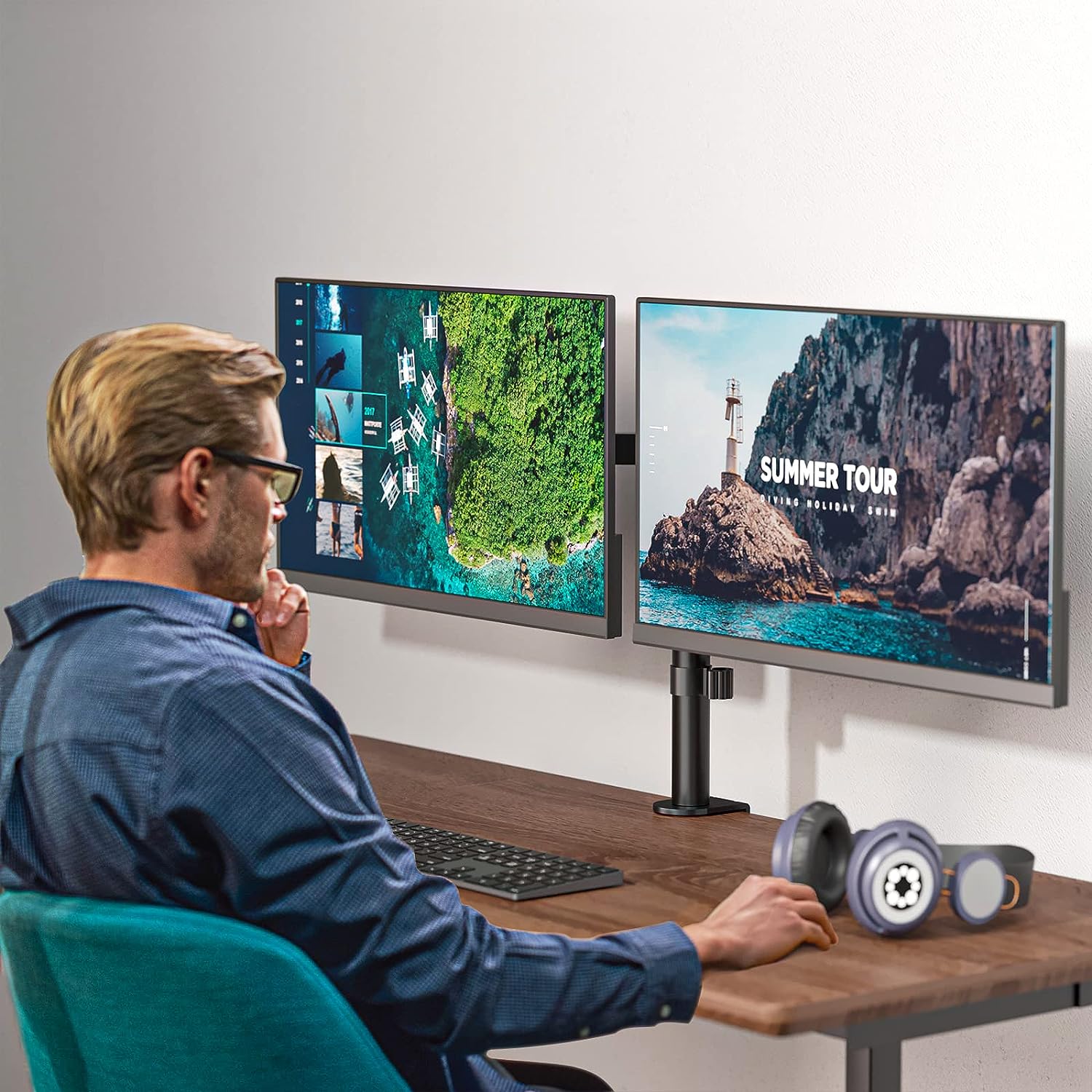 Meewoo Dual Monitor Desk Mount,Monitor Stand for 13–27 Inch 2 Monitors ...