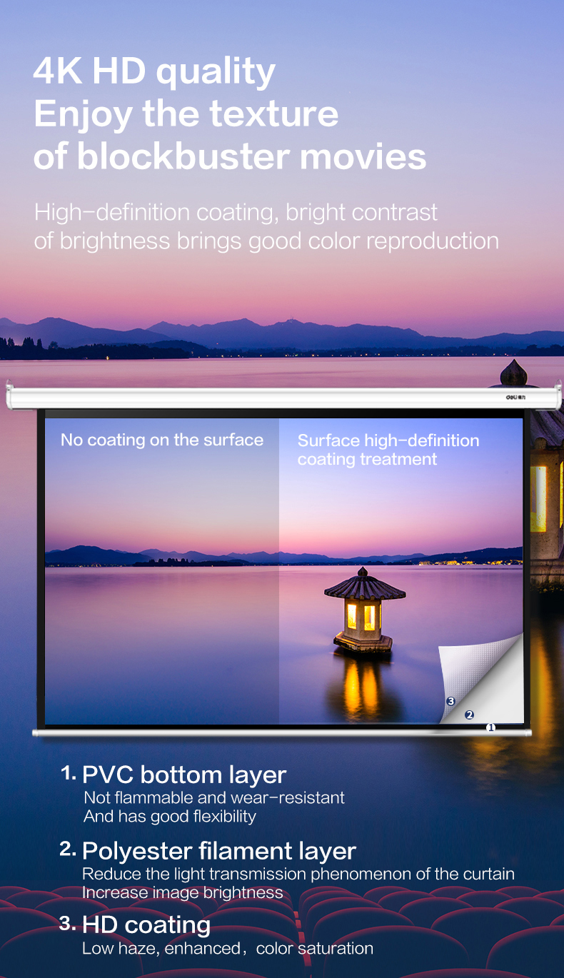 Deli 4K Portable Projection Screen Home HD Automatic Rising-Lowering ...
