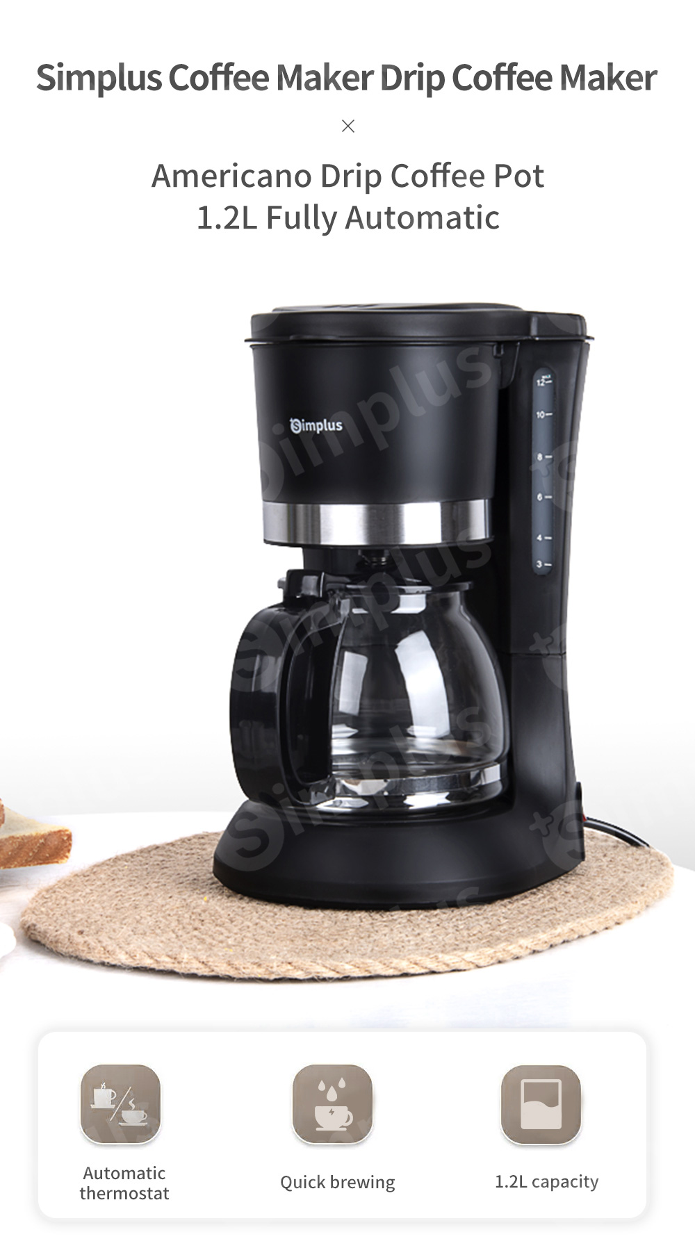 Simplus Coffee Maker 12-Cup Drip Multi-Function Coffee Machines KFJH005 ...