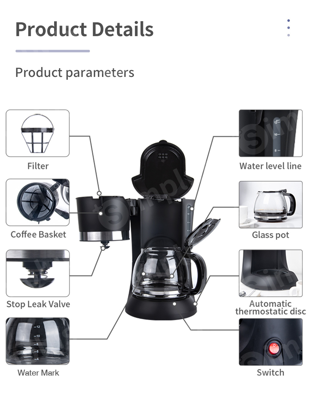 Simplus Coffee Maker 12-Cup Drip Multi-Function Coffee Machines KFJH005 ...