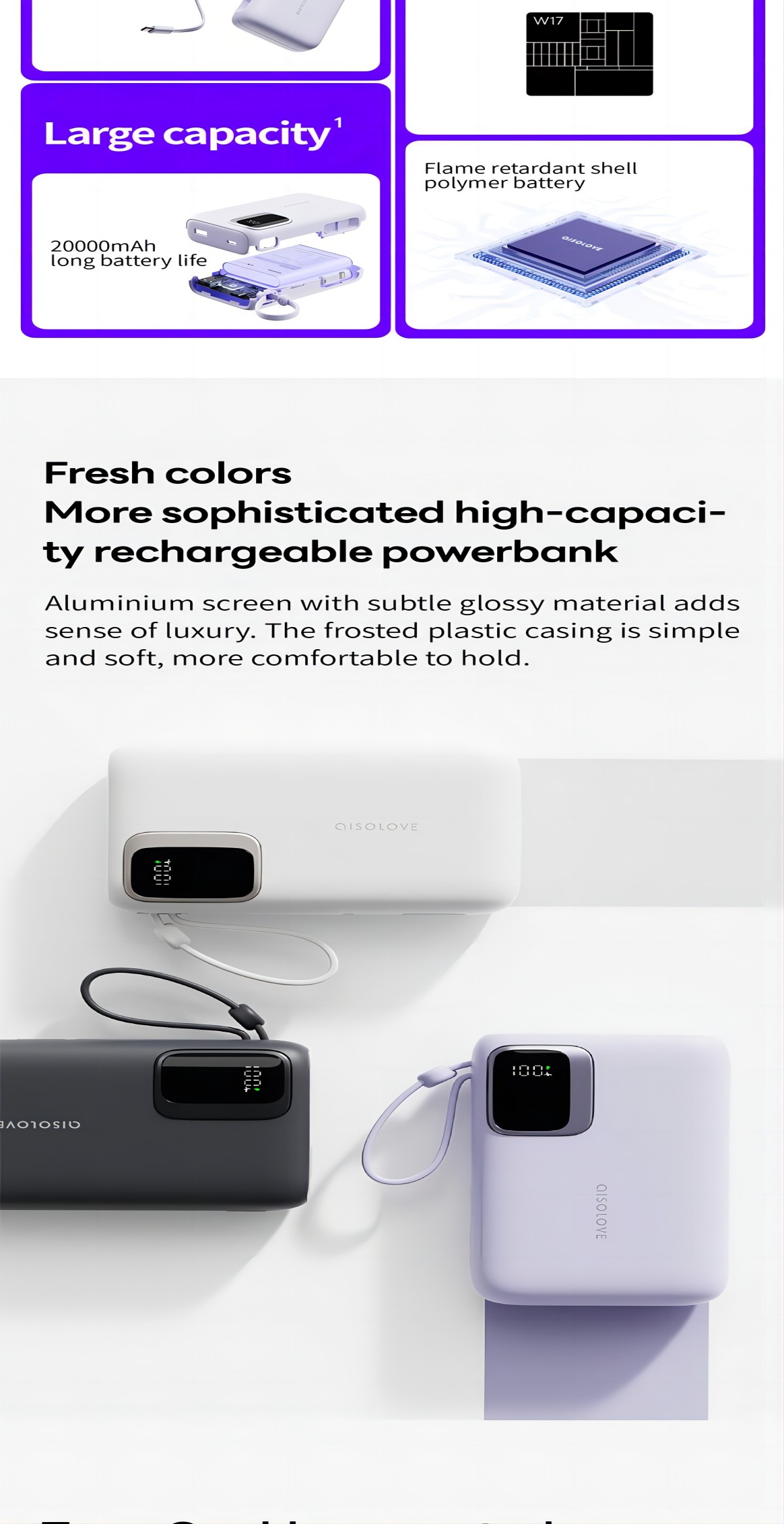 AISOLOVE W17-2W DIGITAL DISPLAY POWER BANK Built-in Type C or Lightning ...