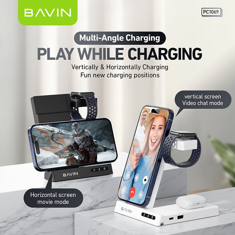 BAVIN PC1069 Portable Multi-functional 6 in 1 Wireless Docking Charger ...