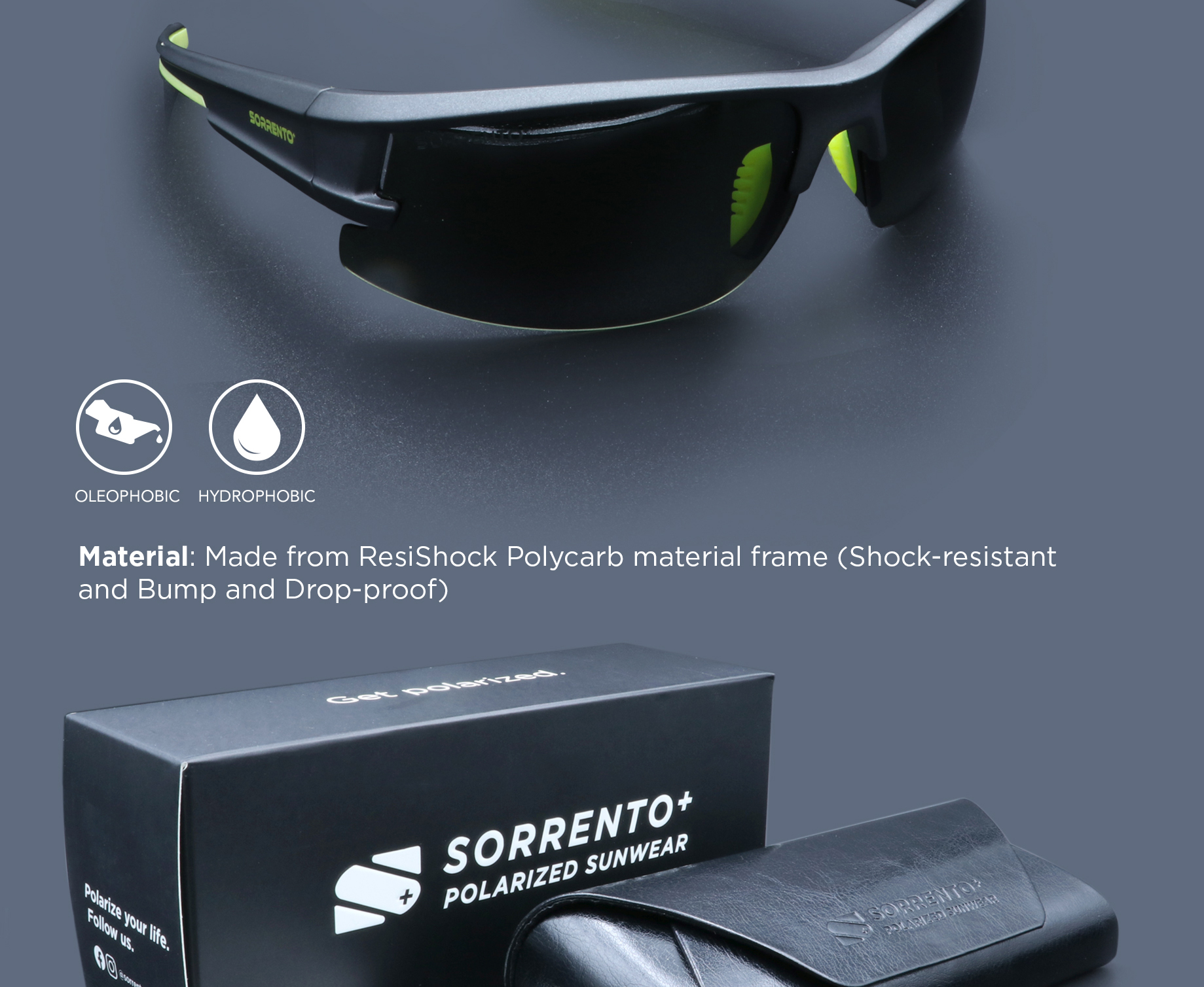 Sorrento+ Eyehawk (Performance Motorbike Polarized Rectangle Sunglasses ...