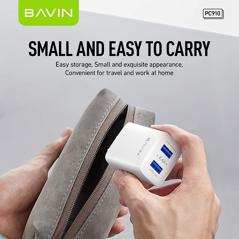 BAVIN PC910 / PC895 2.4A Quick Charging USB Port Wall Charger w/ 1 Meter Cable for Micro/Type-C ...