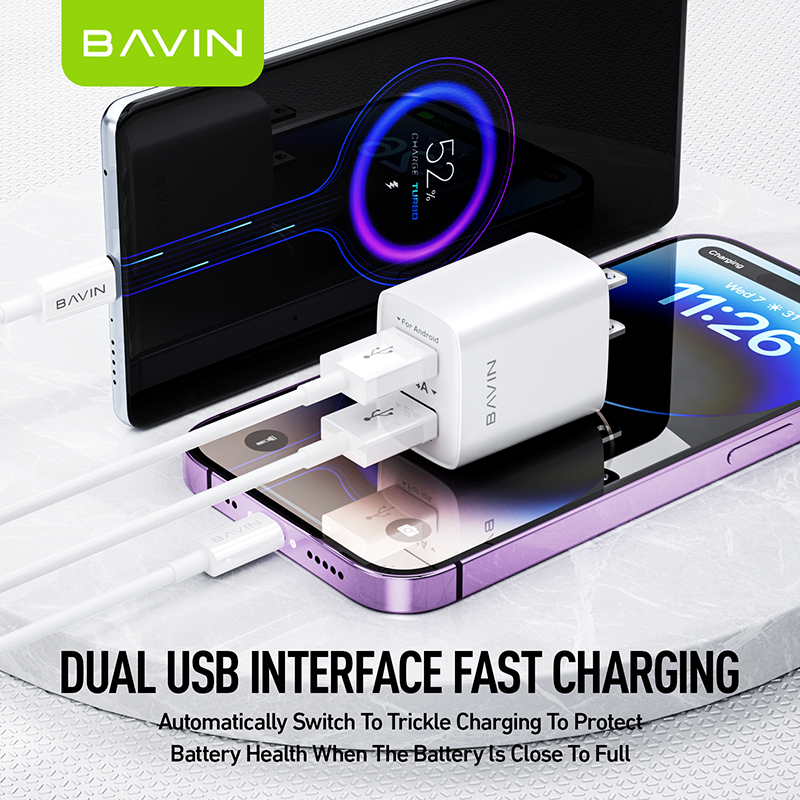 BAVIN PC910 / PC895 2.4A Quick Charging USB Port Wall Charger w/ 1 Meter Cable for Micro/Type-C ...