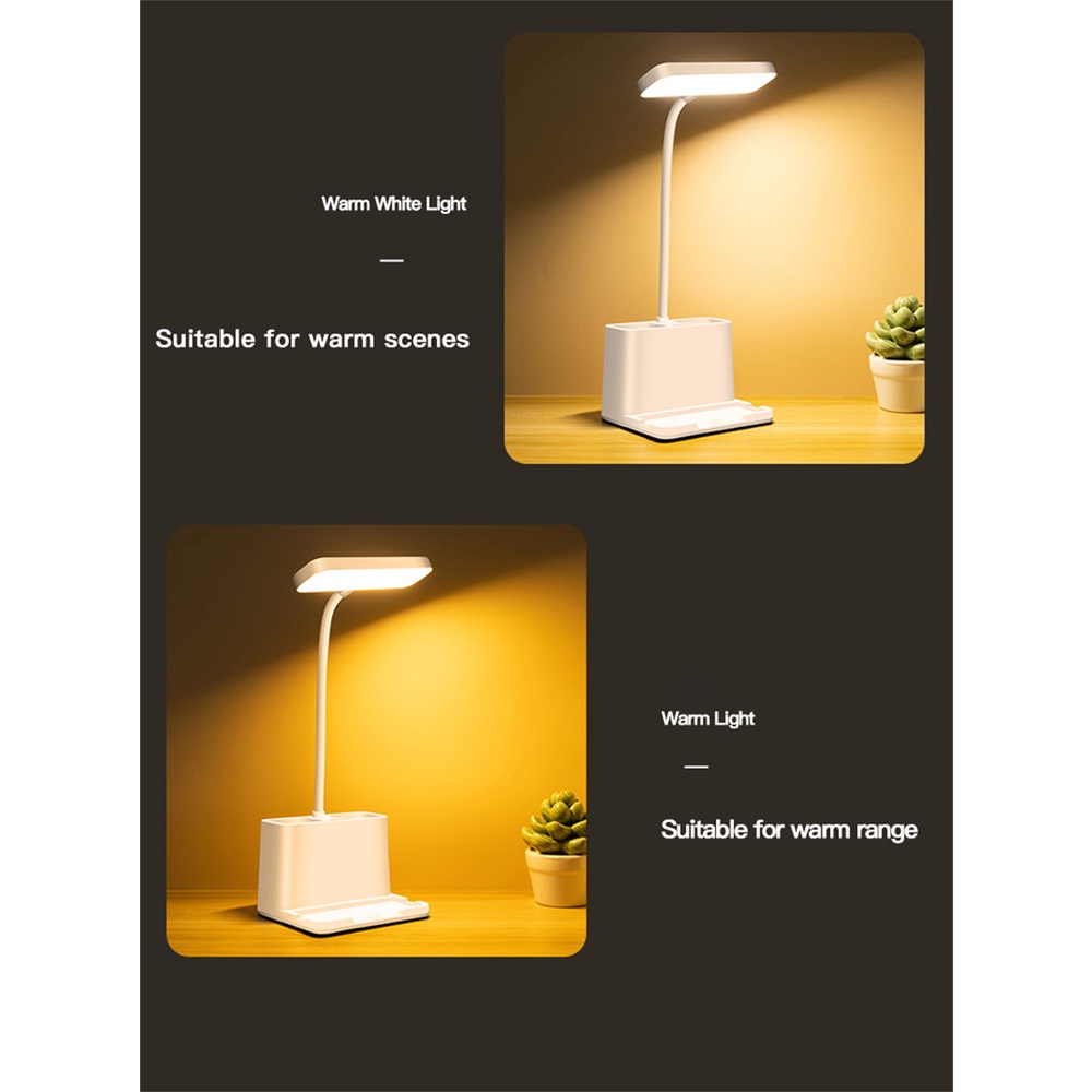 LED Foldable Study Lamp USB Rechargeable Desk Lamp Dimmable Pen Holder ...