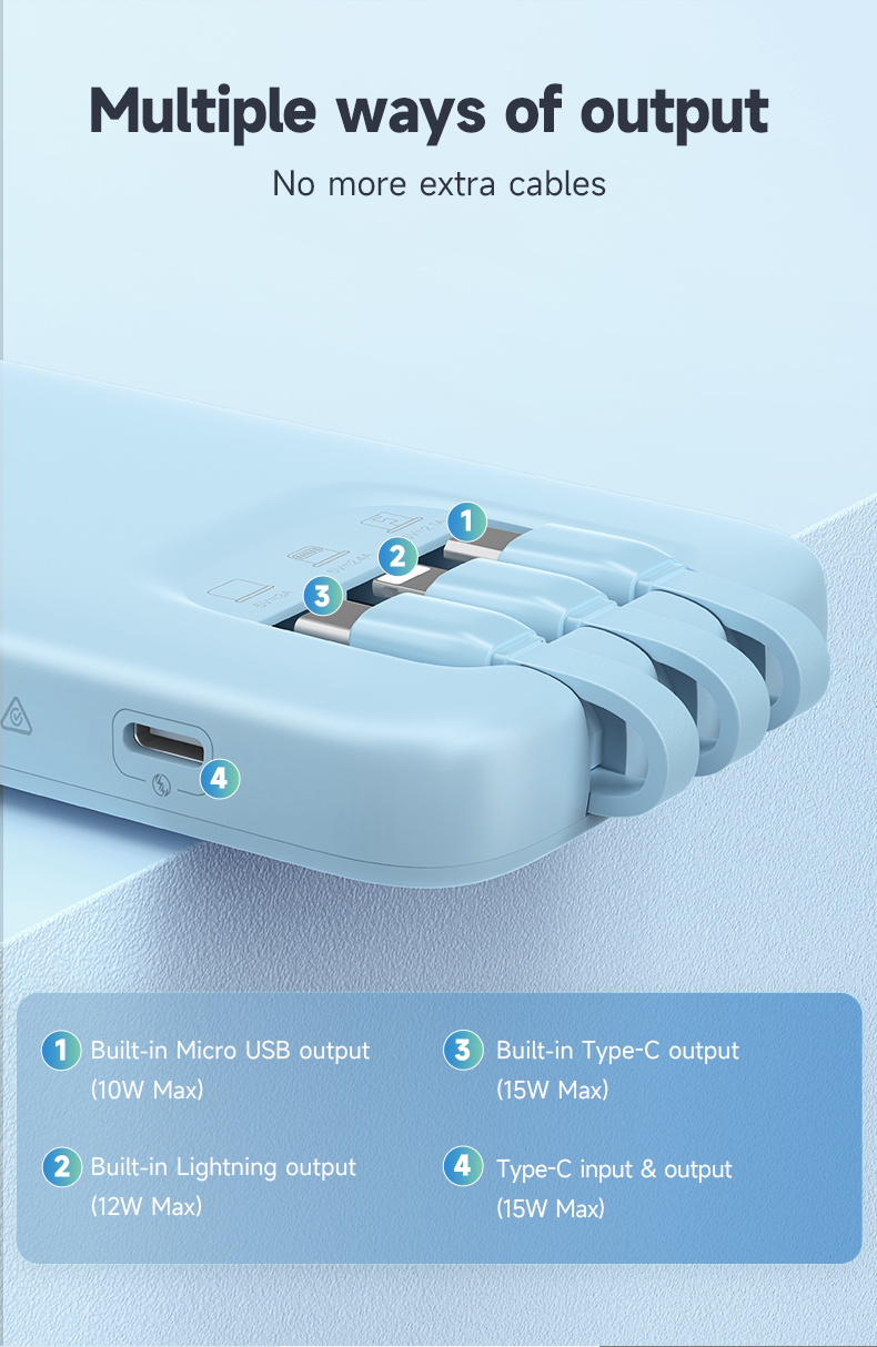 ROMOSS PHC10 10000mAh 15W Powerbank with Cord Built in Light ning ...