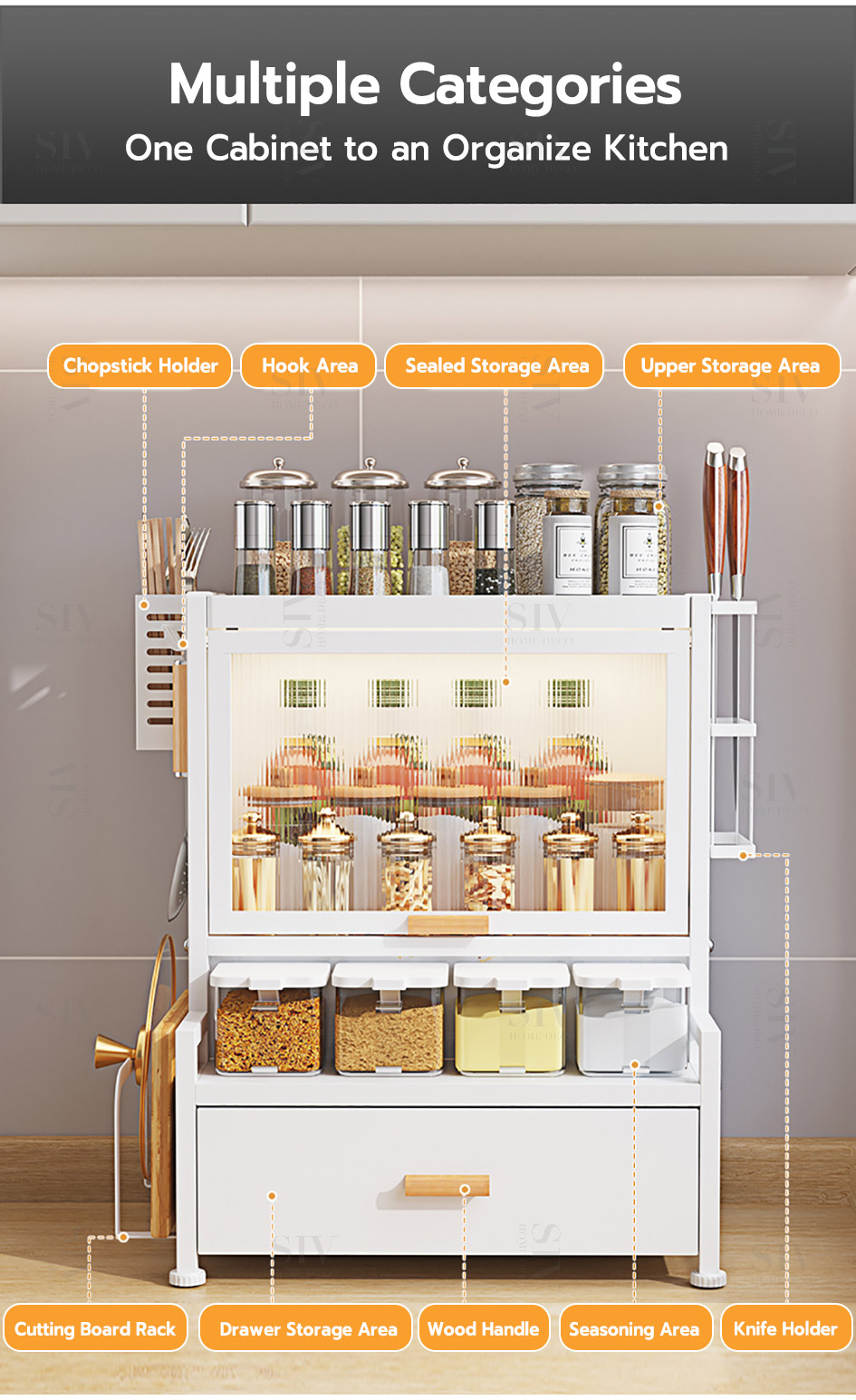 Siv 2/3-Tier Spice Cabinet Rack Kitchen Condiments Seasoning Storage ...