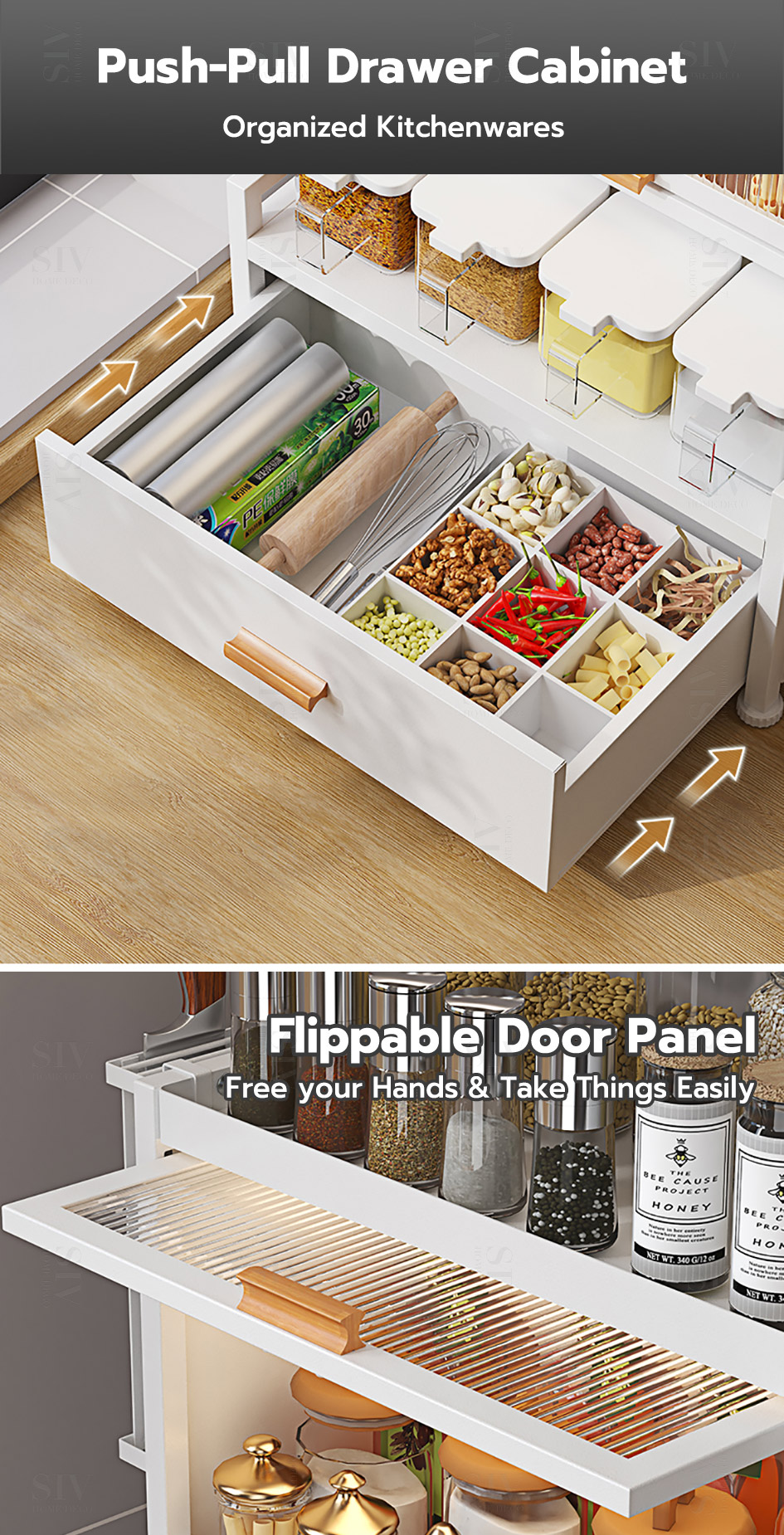 Siv 2/3-Tier Spice Cabinet Rack Kitchen Condiments Seasoning Storage ...