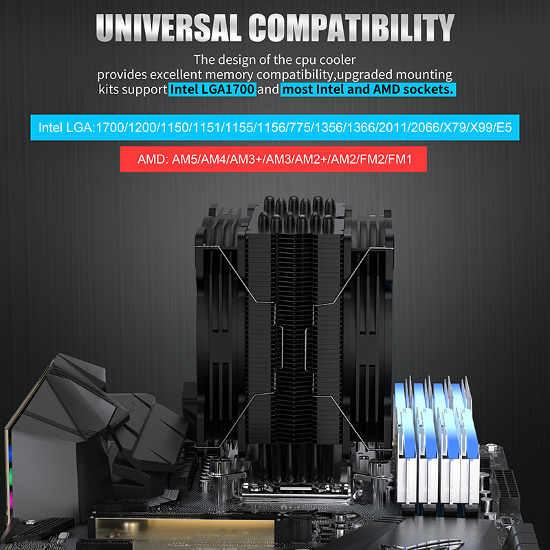 Iceman BM6000 Computer CPU Cooler 6 heatpipes copper bottom PWM fan ...