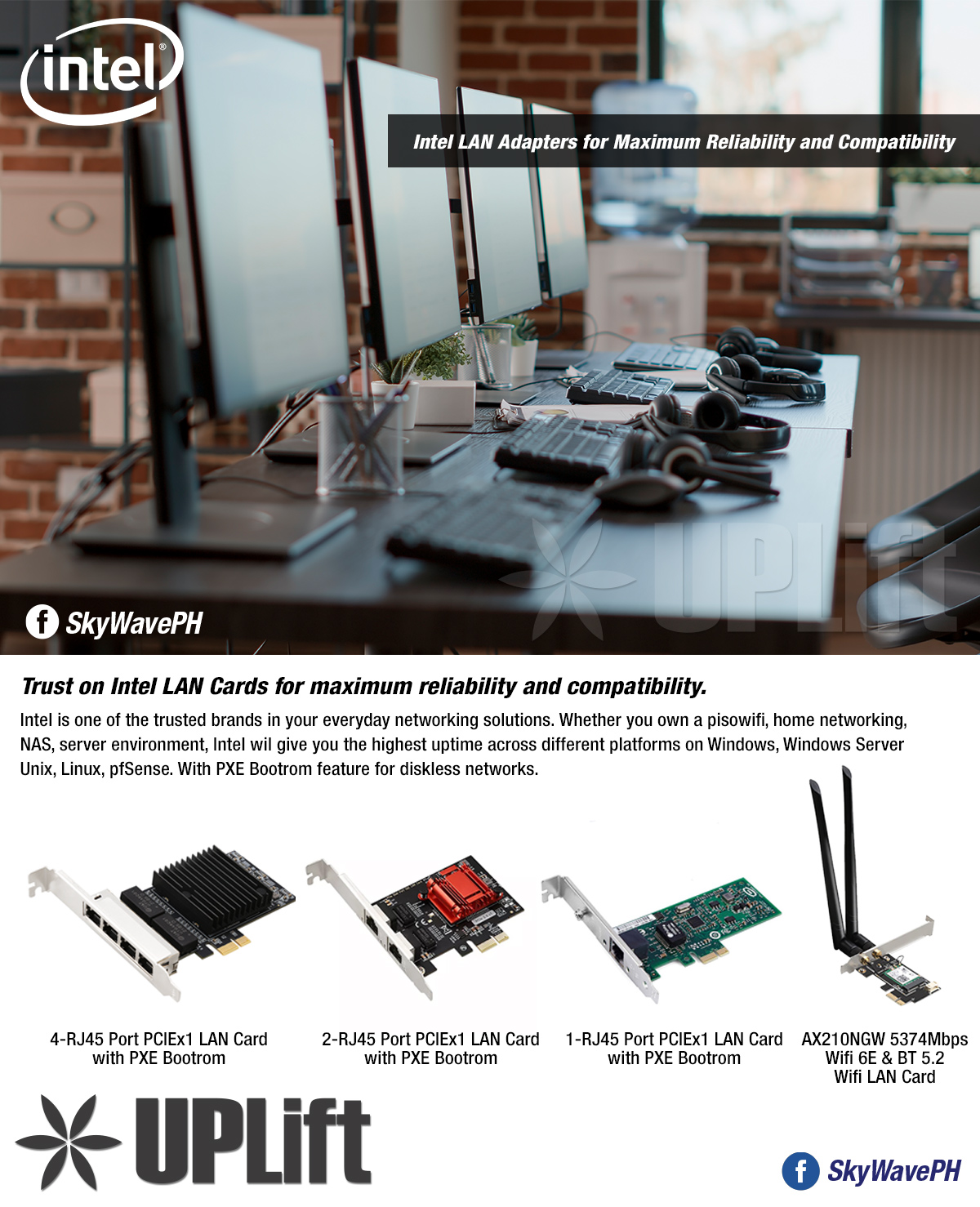 Genuine Intel / Broadcom Diskless Gigabit 10/100/1000Mbps LAN Card with ...