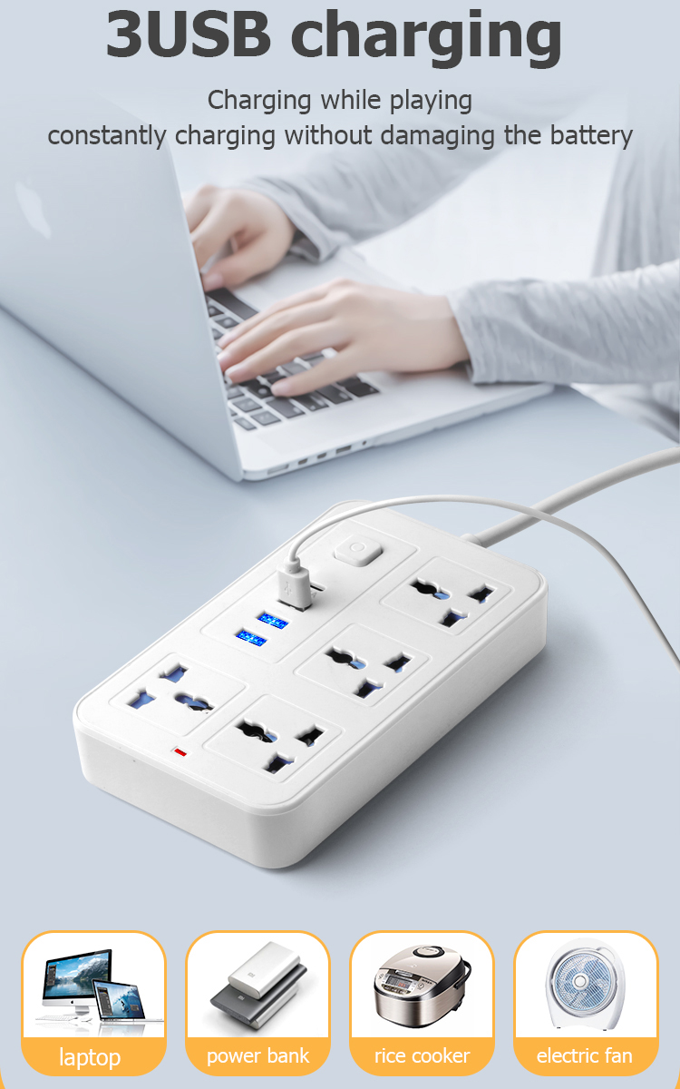 Zeus Extension Outlet W/ 3 USB Ports And 1 Type C n Power Supply10A ...
