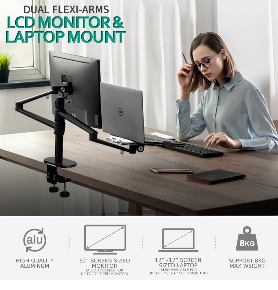 Aluminum OA-7X Multimedia monitor desktop mount LCD desk Holder+ Laptop ...