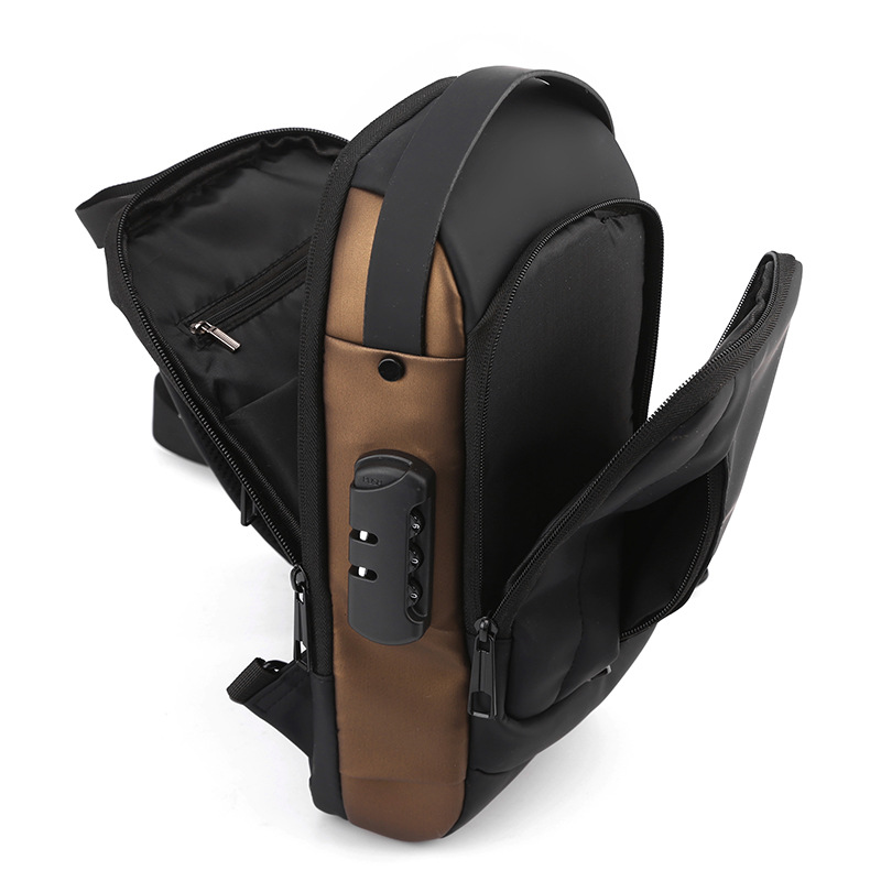 Trendy casual men's chest bag, password lock USB charging fashion ...